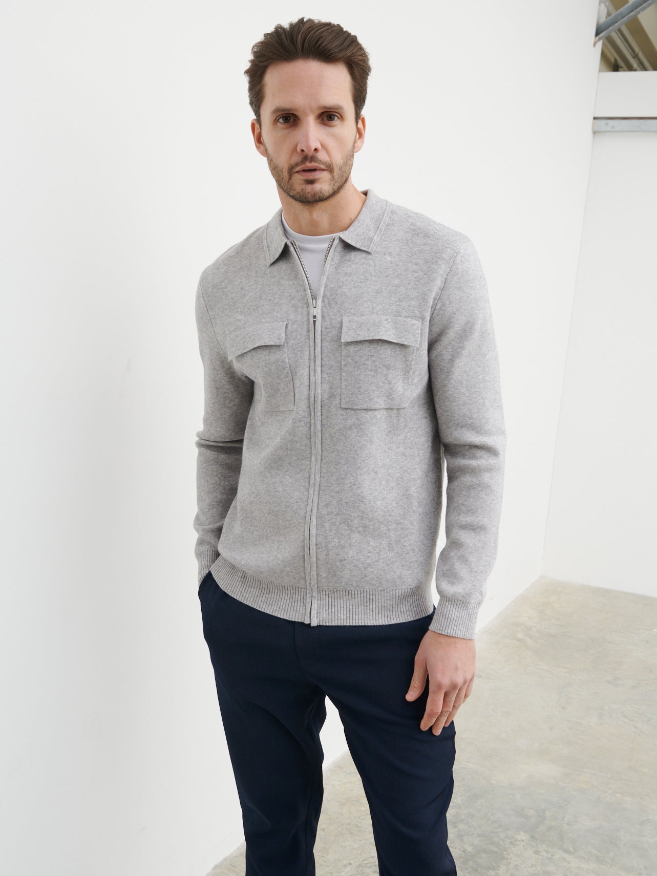 Brett Collared Knit Jacket - Grey Marl – Nobl