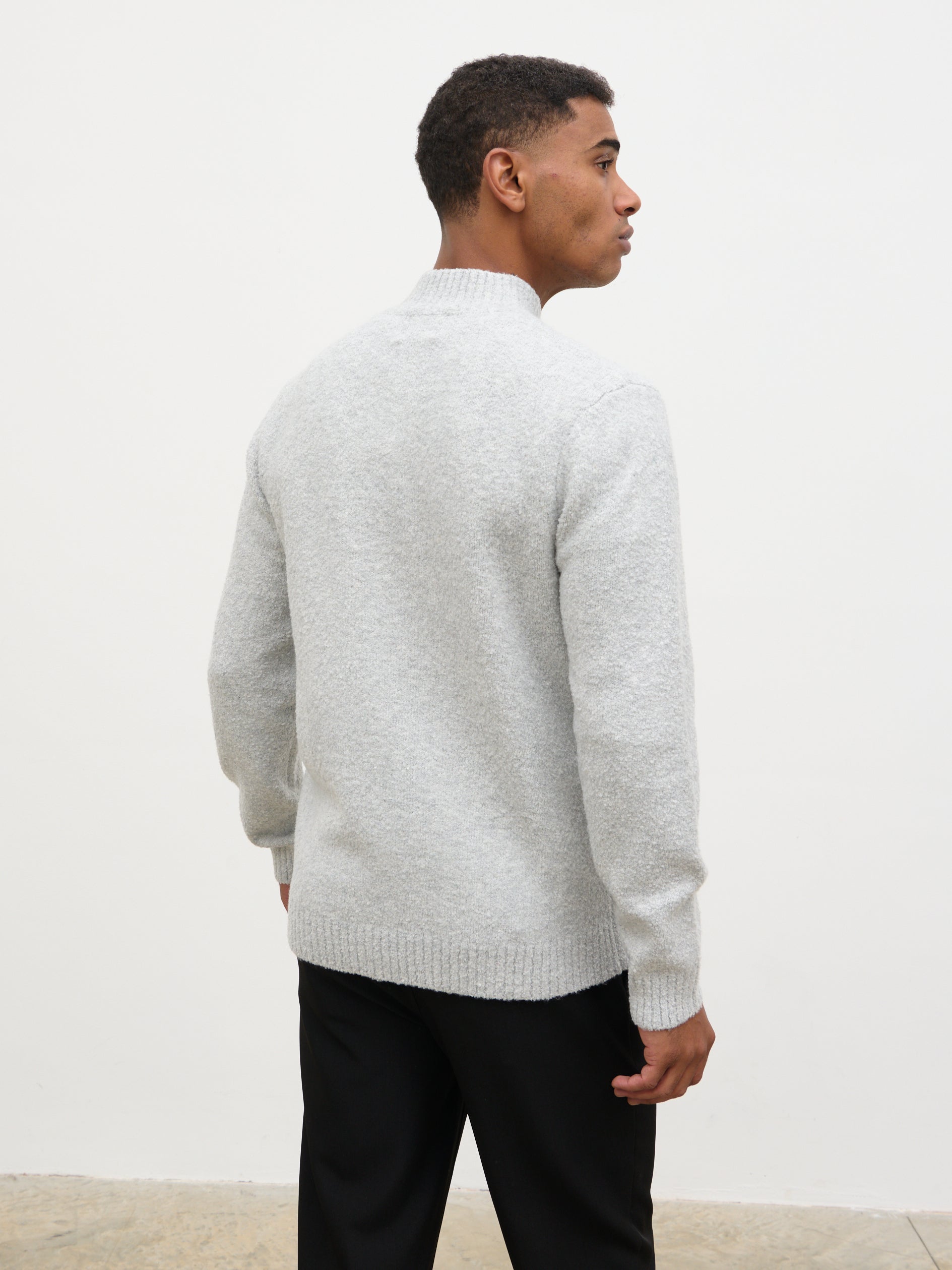 Chanun Boucle Knit Funnel Neck Jumper - Light Grey – Nobl
