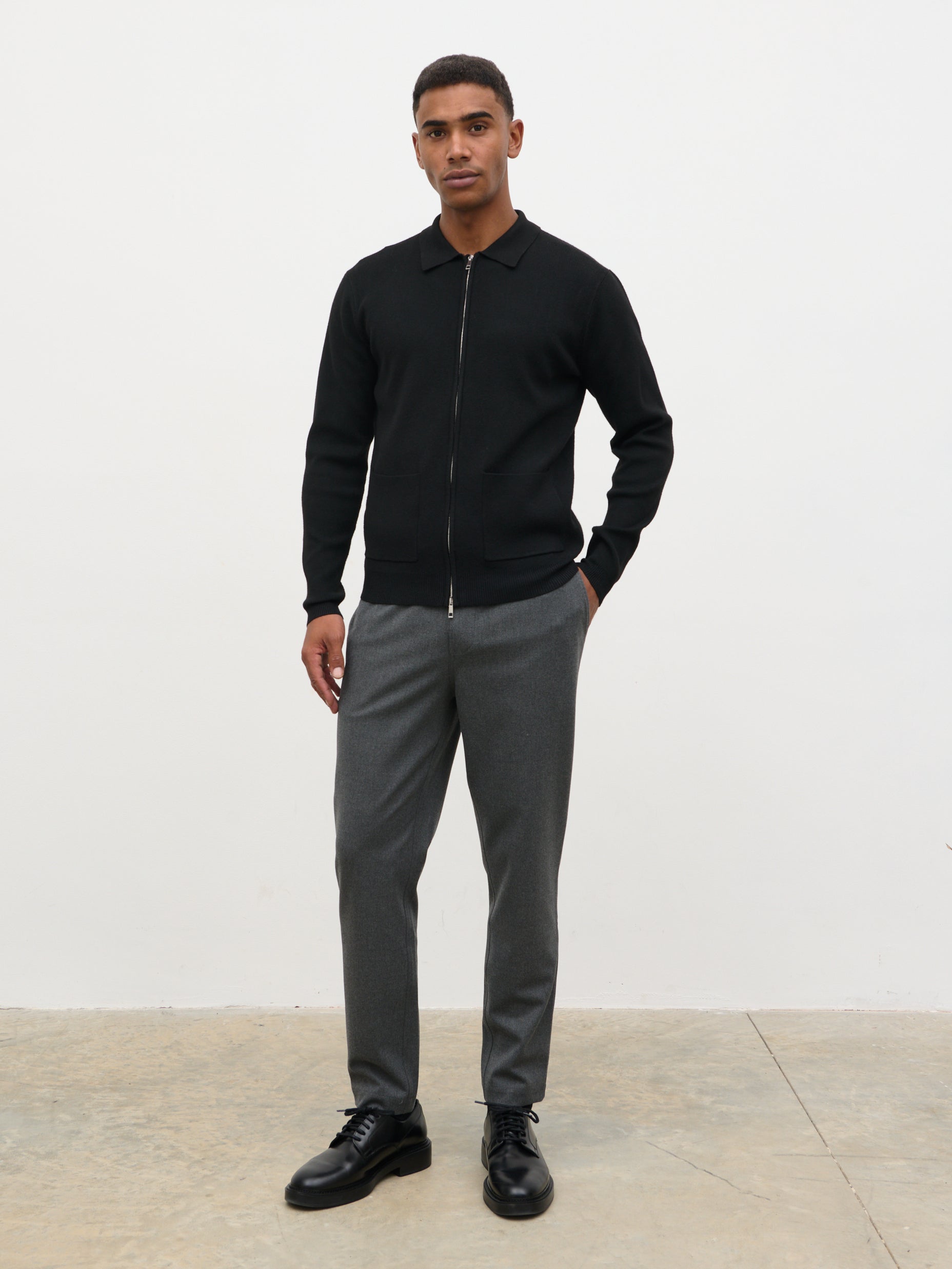 Guy Collar Zip Knit Jacket - Black – Nobl